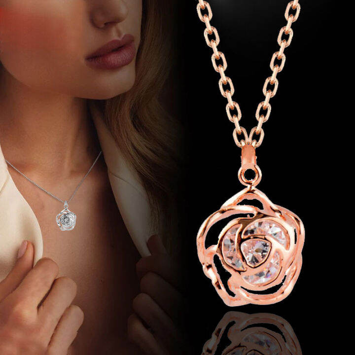 SINLEERY เสน่ห์พราวคริสตัลดอกกุหลาบจี้สร้อยคอ Rose G Old โซ่สีเงินบนคอเครื่องประดับแฟชั่น XL097 ...