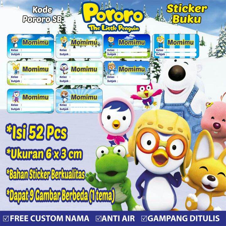 Stiker/Sticker/Label Buku Pelajaran Anak/Remaja Custom Motif Pororo ...