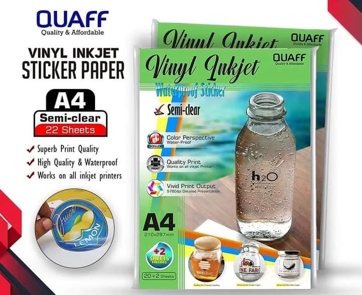 Quaff Semi Clear Transparent Vinyl Inkjet Sticker Waterproof a4 size ...