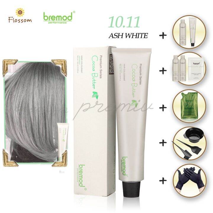9Pcs Bremod Premium Series Cocoa Butter Hair Color Dye 10.11 Ash White ...