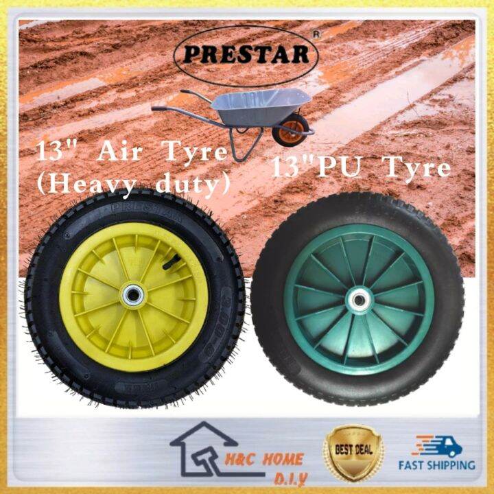 PRESTAR 13" Heavy Duty PU & TUBE Wheel Barrow Tyre / Tayar Roda Kereta ...