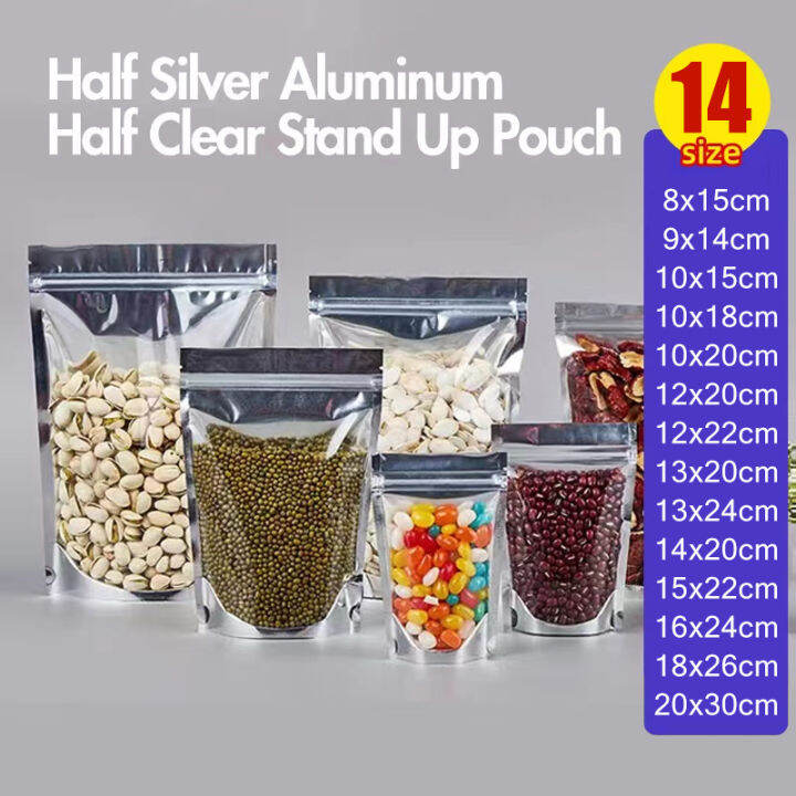 100pcs Half Silver Aluminum Half Clear Stand Up Pouch Packaging Resealable | Lazada PH