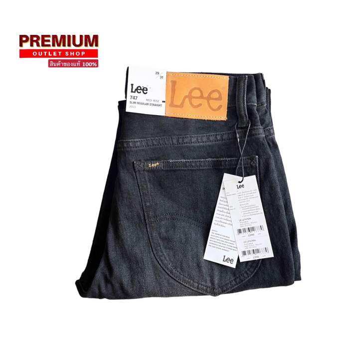LEE 747 Zed ยีนส์ผู้ชาย ขากระบอกธรรมดา สีดำ ผ้ายืด เอวกลาง เป้าซิป ใส่ ...