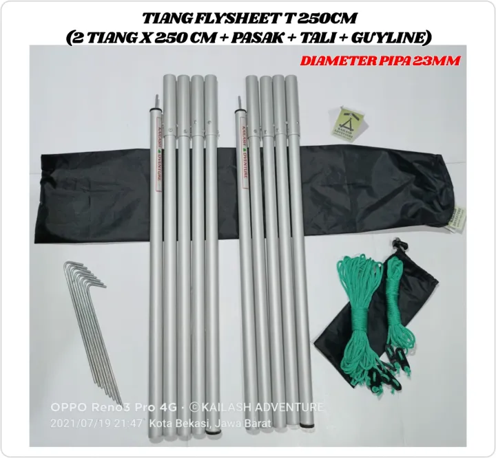 Tiang Flysheet Aluminium 2 Tiang X 250cm Diameter Pipa 23mm Lengkap ...