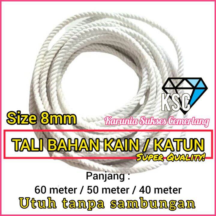 TALI BAHAN KAIN 8MM (60M / 50M / 40M) TALI KATUN 8MM / TALI IKAT MOBIL ...