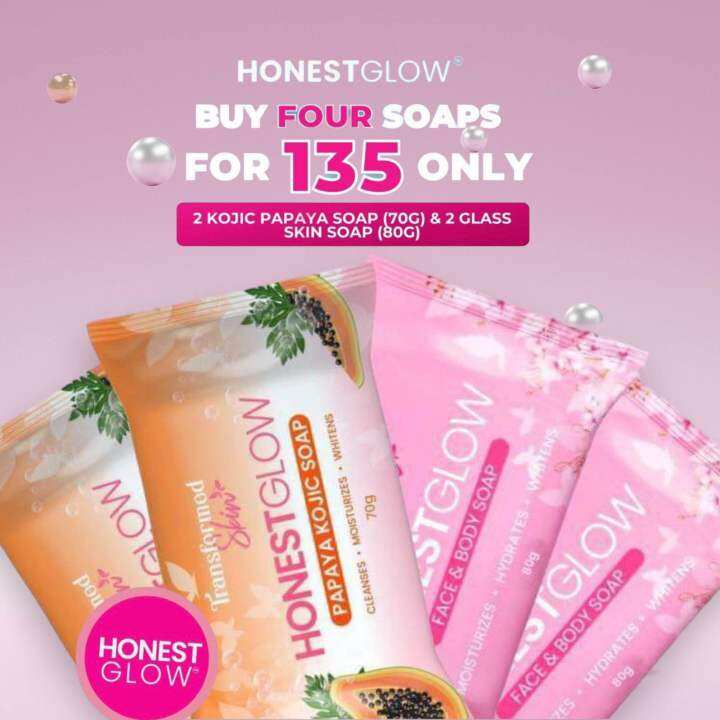Honest Glow NEW BUNDLE 2 Kojic Papaya Soap (70g) 2 Glass Skin Soap (80g) | Lazada PH