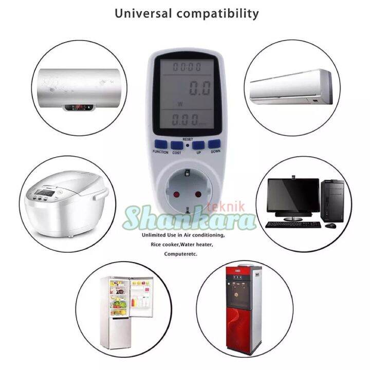 Stop kontak Pengukur biaya daya listrik KWH Watt Ampere Volt meter Cos phi Power Factor energy ...
