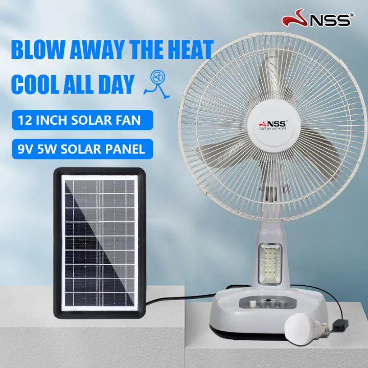 NSS solar fan 12 inches electric fan with panel rechargeable electric ...