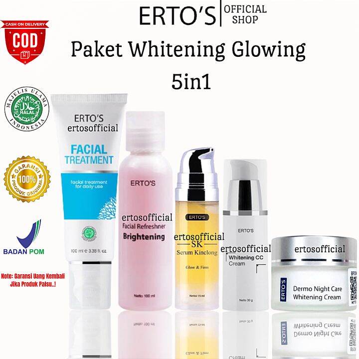 Ertos Paket Whitening Glowing 5in1 - Facial Treatment New, Refreshner Toner, Serum Kinclong, Cc ...