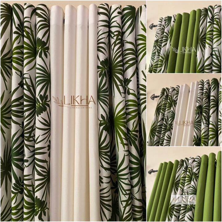 LIKHA - 3in1 Elegant Anahaw Print Ring Curtains 6ft/7ft - sold per SET/PIECE | Lazada PH