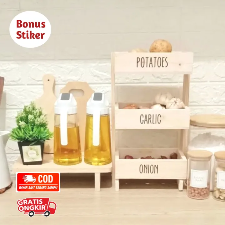 Rak Bawang 3 Susun Minimalis / Tempat Bawang Susun Kayu Jati / Rak ...