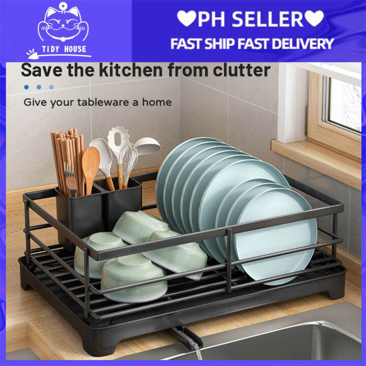 Tidy house Dish Drying Rack Dish Drainer With Drip Tray Foldable Dish ...