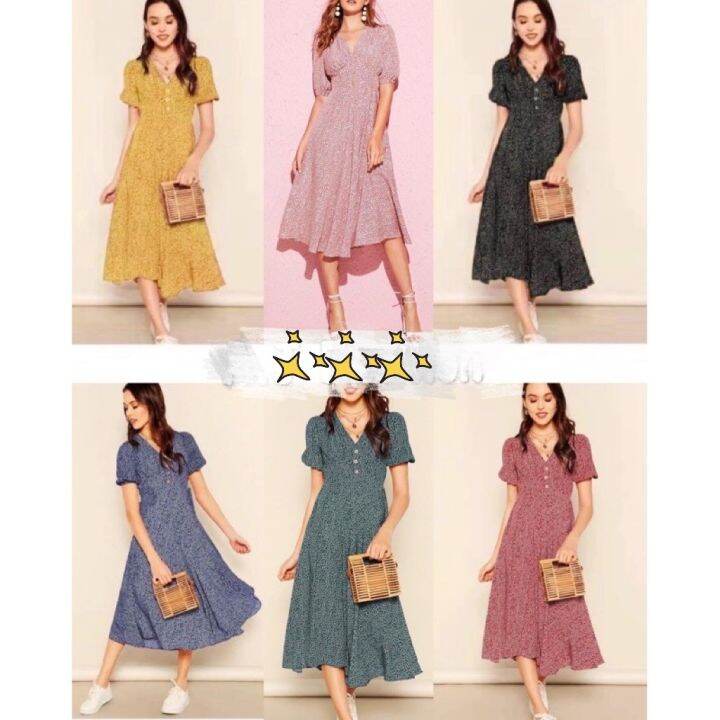 H.D korean style little floral maxi dress 4Colors | Lazada PH