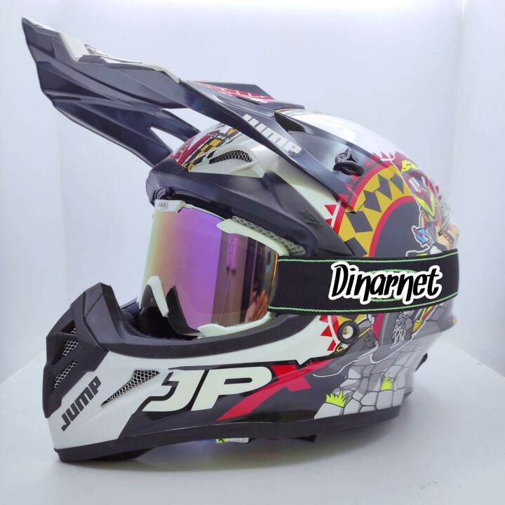 Helm Jpx Cross X32 Jump Putih Dengan Kacamata Goggle Trail Adventure ...