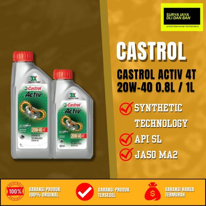 OLI MOTOR CASTROL ACTIV 4T 20W-40 0.8L DAN 1L ORIGINAL | Lazada Indonesia