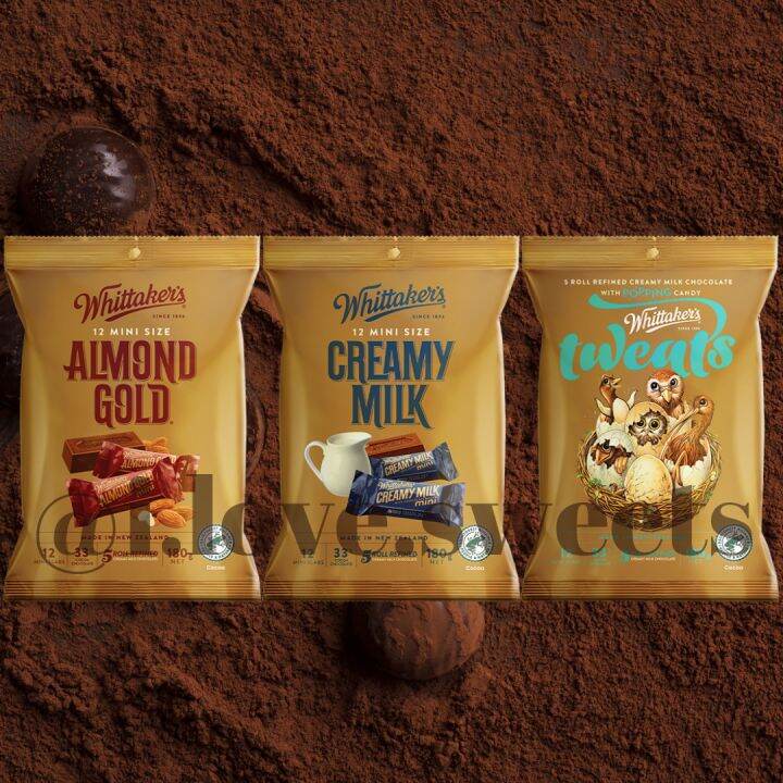 Whittaker's 12 Mini Size Chocolates Almond Gold, Creamy Milk, Tweats ...