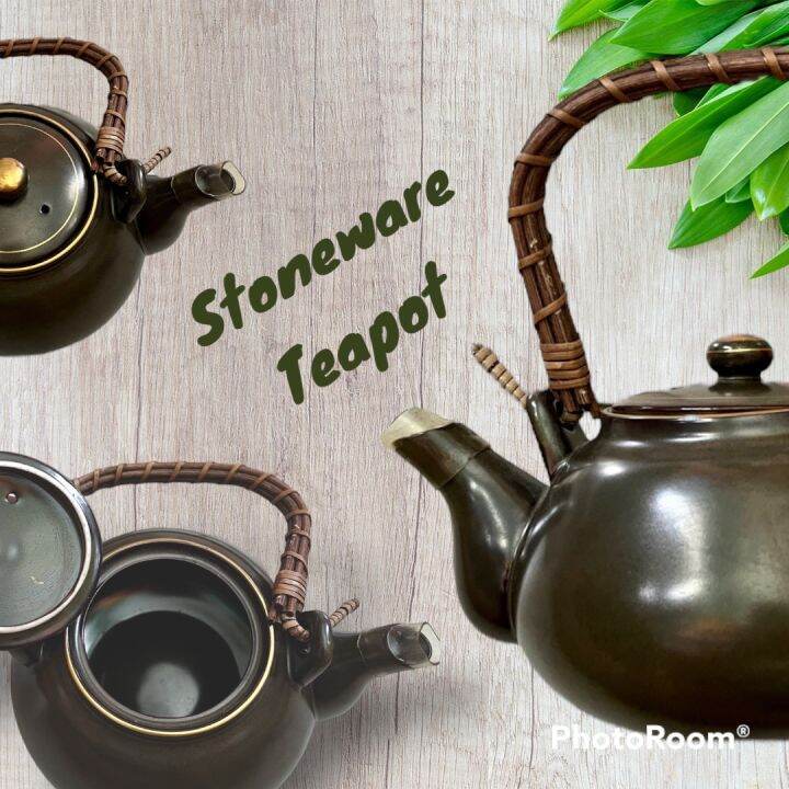 Brand New Branded Dark Olive Stoneware Teapot with Gold Linings - Japan ...
