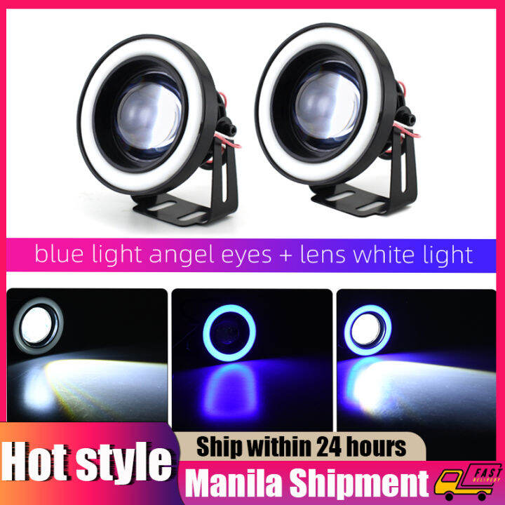 【Original + 24 hours delivery】Pair 3.5" COB LED Fog Light Projector Car blue Angel Eyes Halo ...