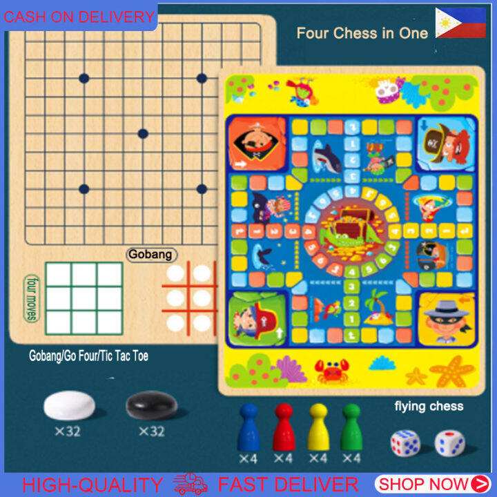 9-in-1 Portable Wooden Flying Chess Checkers Catapult Snakes And ...