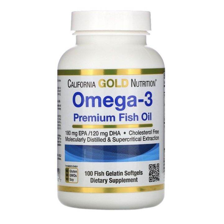 Omega-3 California Gold Nutrition premium fish oil 180 epa / 120 dha 100 fish gelatin softgels ...