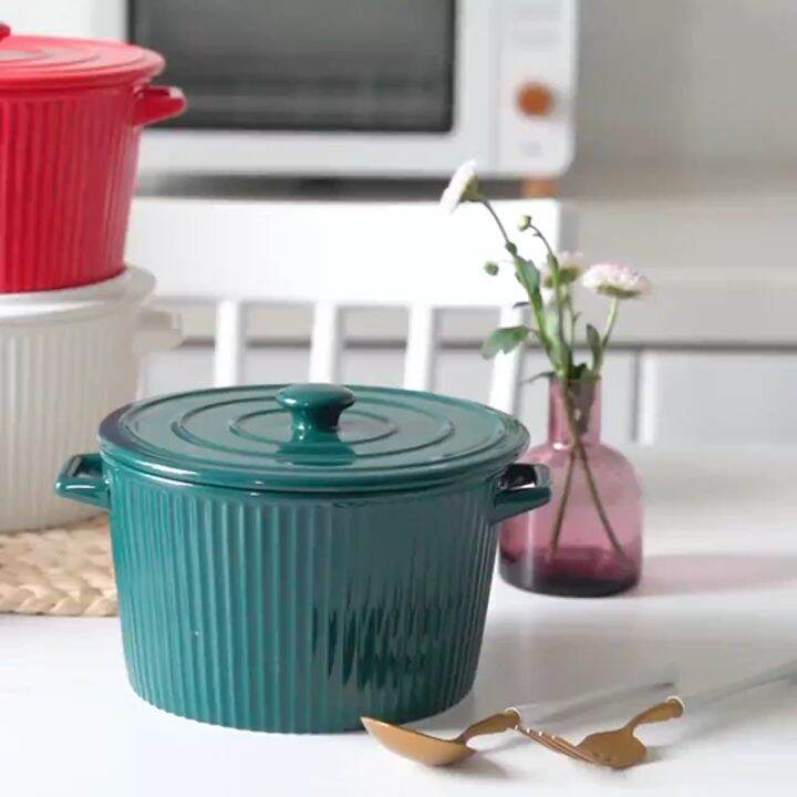 Ceramic Double Handle Deep Pot with Lid Casserole 1.4 Liters | Lazada PH