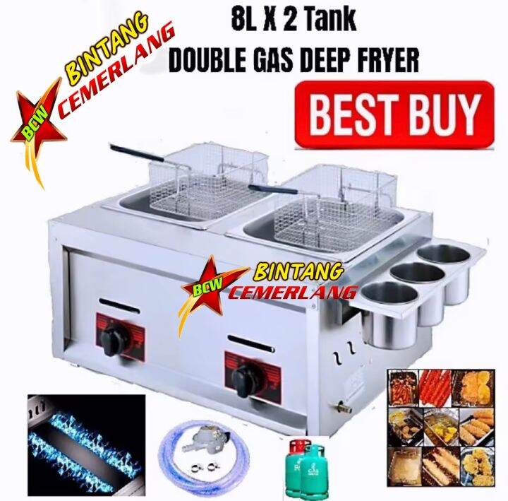 BCW 8L + 8L Stainless Steel LPG Gas Commercial Deep Fryer Fast Food ...