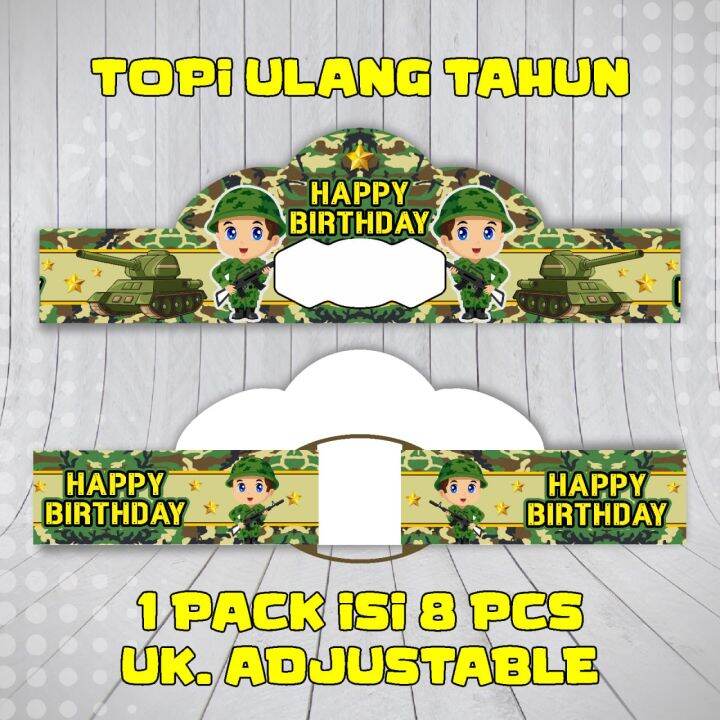 Undangan Topi Ulang Tahun Anak Army Tentara Tema Profesi Perlengkapan ...