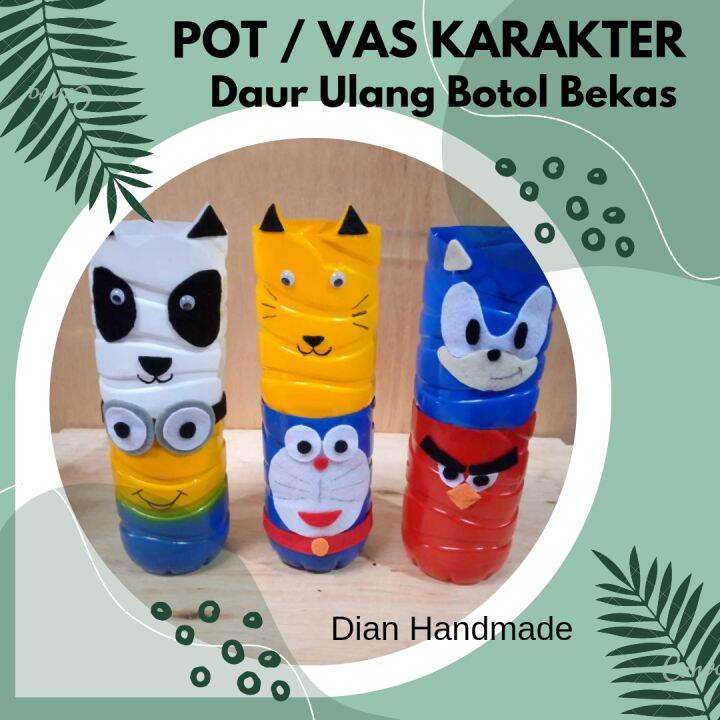 Pot Bunga Vas Bunga Karakter Hewan dan Kartun dari Botol Plastik Bekas ...