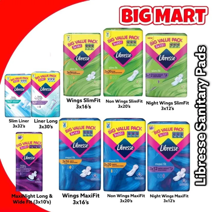 LIBRESSE BIG VALUE PACK SANITARY PADS SLIM FIT MAXI FIT LINER NIGHT | Lazada