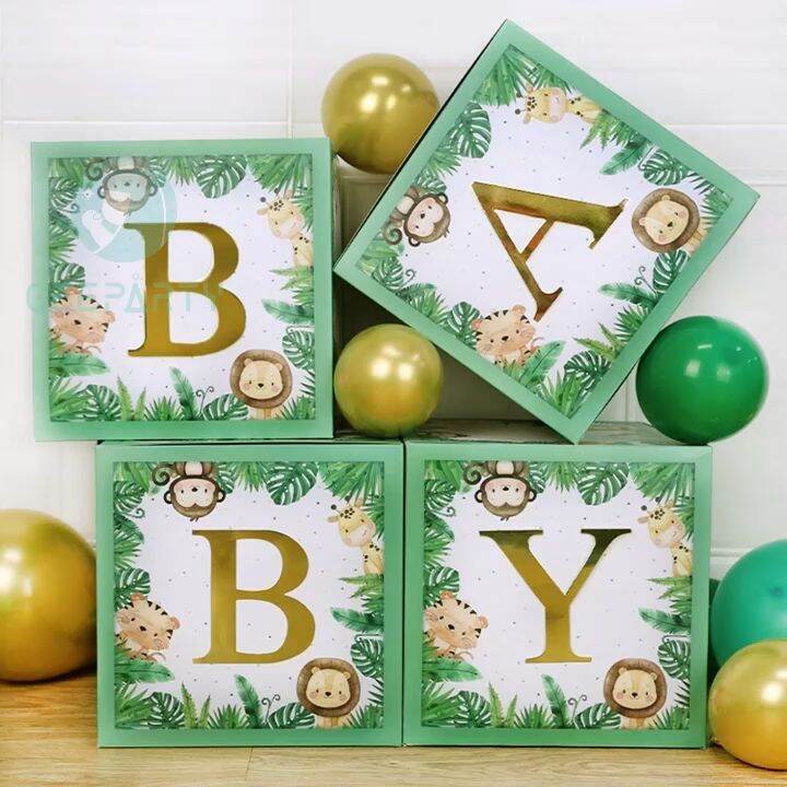 30x30cm kotak balon hewan hutan A-Z DIY huruf alfabet nama untuk ...