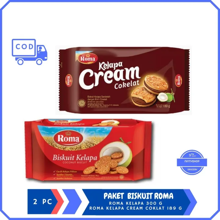 Paket Biskuit Roma - Terdiri dari 2 item Roma Kelapa Cream Coklat 189 g ...