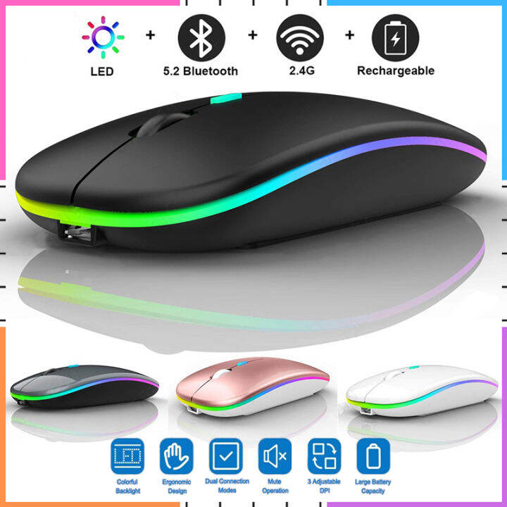 【Ready Stock】Rechargeable LED Wireless Mouse 2.4Ghz Receiver Bluetooth ...