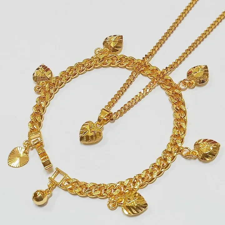 FREE COP 916 Necklace Rantai Tangan+Rantai Leher SET Emas Korea Bangkok 24k GOLD PLATED | Lazada