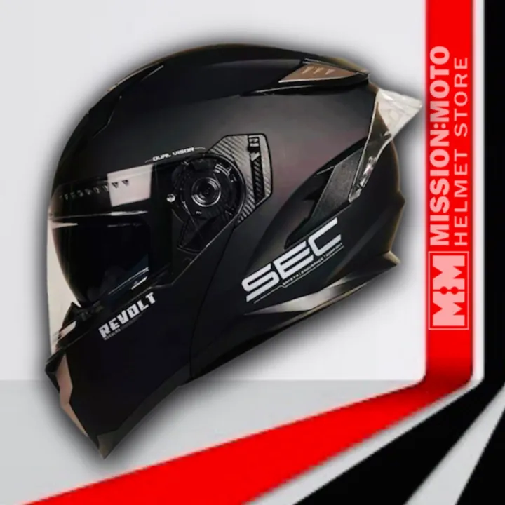 SEC Revolt V2 Solid Matte Black | Modular Dual Visor with FREE Clear ...