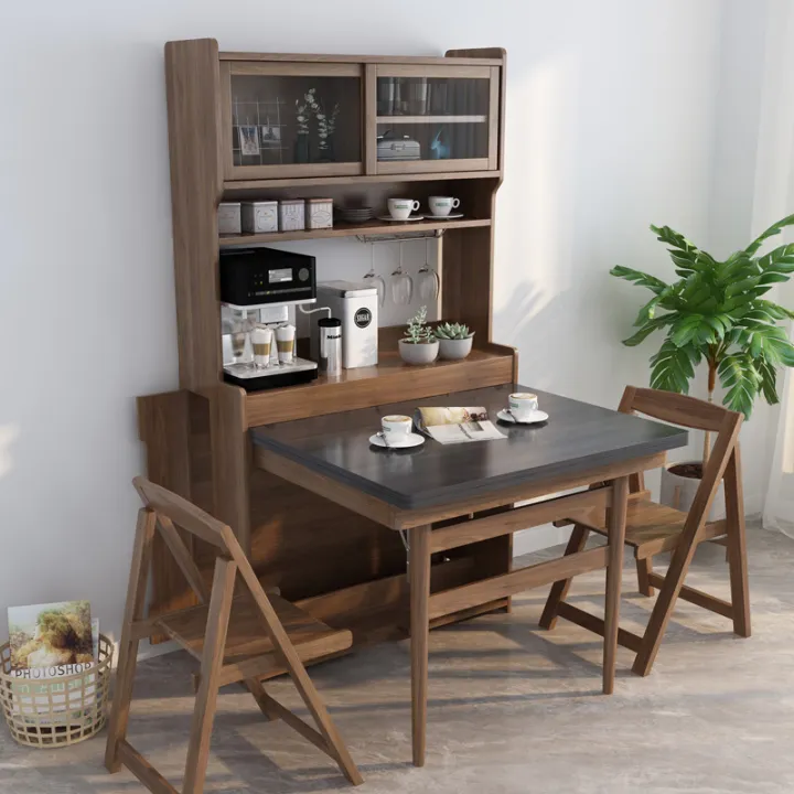 Nordic Retractable Dining Table Sideboard Cabinet Integrated Solid Wood ...