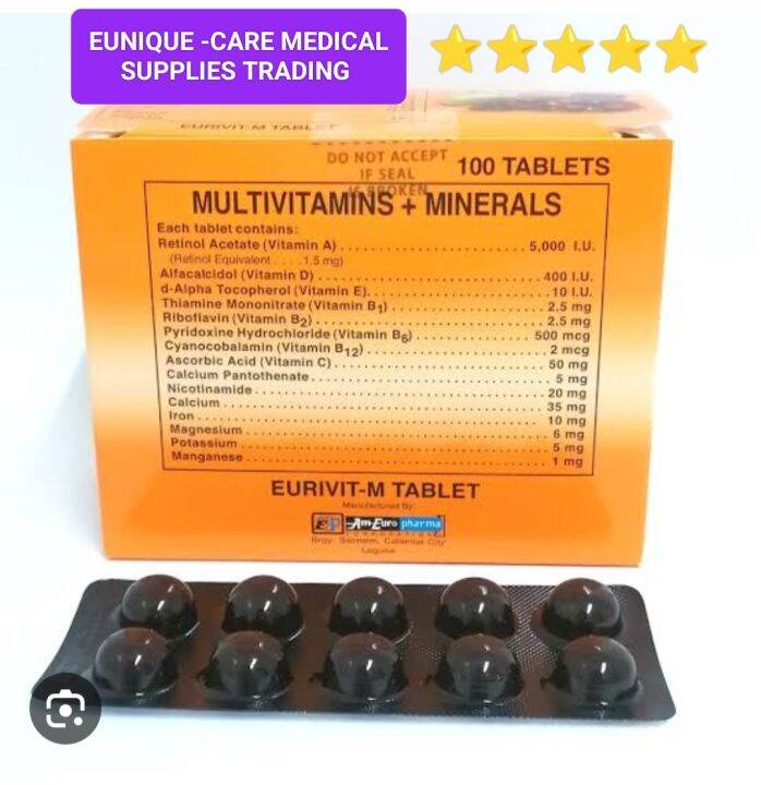 EUROVIT -M TABLE ( MULTIVITAMINS + MINERALS )100 tables DOSAGE: ONE (1 ...