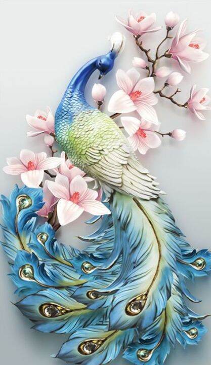 Hiasan dinding cetak gambar lukisan burung merak plus bingkai ukuran ...