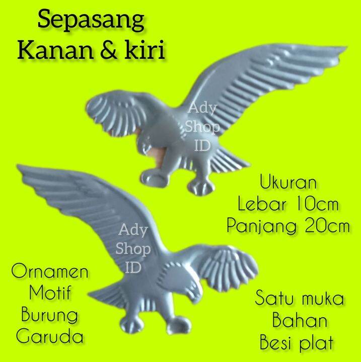 Sepasang dua pcs kanan kiri ornamen motif burung garuda besi plat ...