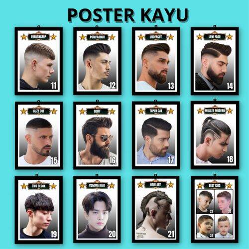 Poster kayu model rambut hiasan dinding pangkas rambut barbershop salon ...