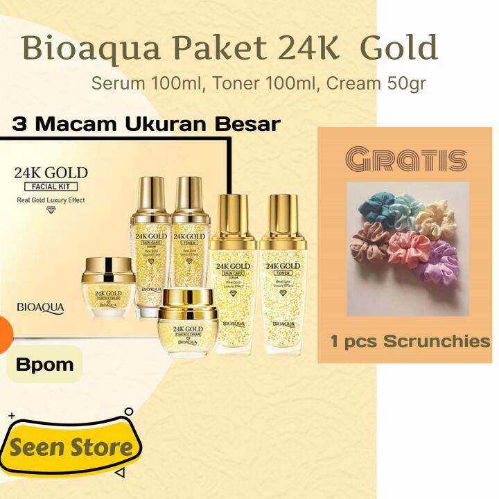 [BPOM] BIOAQUA Paket 24K GOLD ukuran Besar , Serum 100ml, Cream 50gr ...