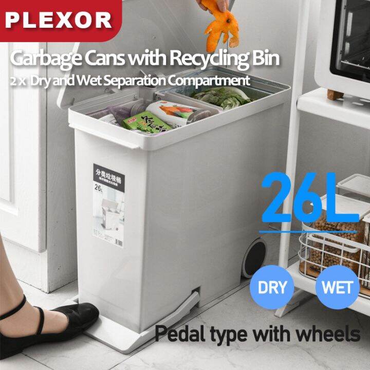 Plexor 26L Narrow Wet and Dry Classification Waste Bin with Wheels ...