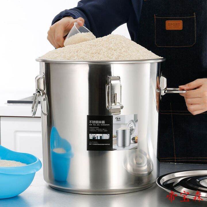 Stainless Steel Barrel Household Rice Bucket Stackable Transport Large ...