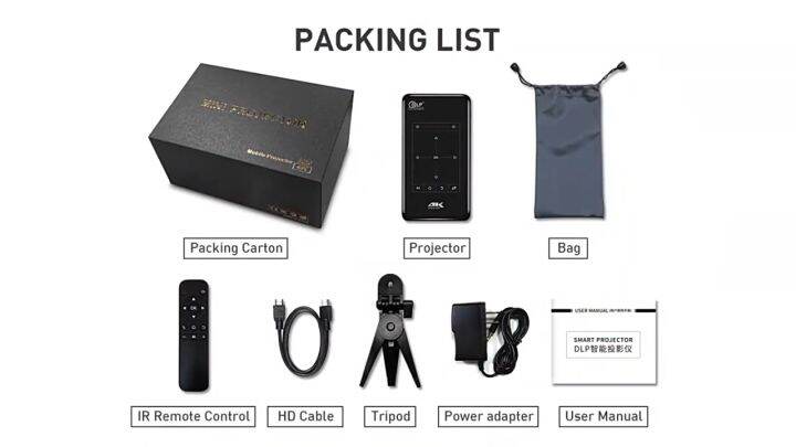 Y8 Pro Portable DLP Mini Pocket Projector T972 Amlogic Android 9.0 OS ...