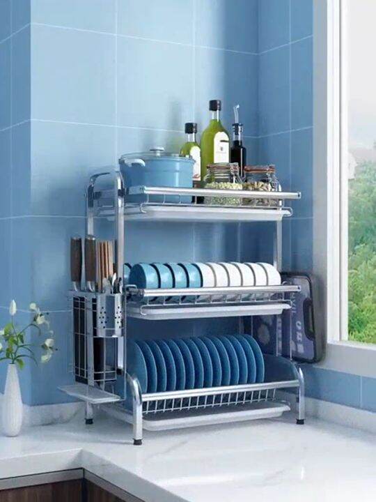 HIGHTUNE 3 Tier Dish Rack Stainless Steel Plate Rack Dish Drainer ...