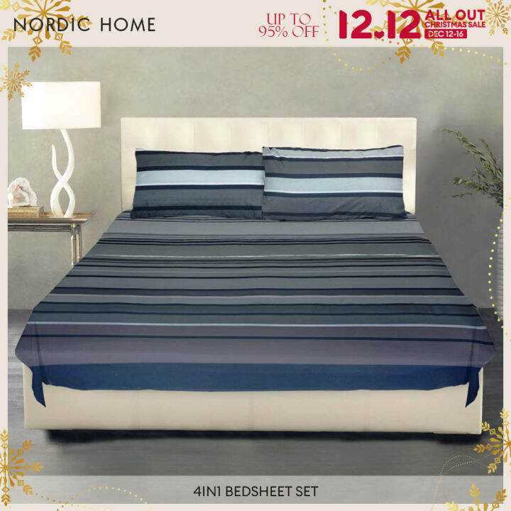 NORDIC HOME 4in1 Garterized Bed Sheet Set - 1 Flat Sheet, 2 Pillowcases ...