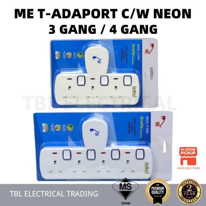🔥sirim🔥me D 303n D 304 3way 4way T Adaport 3pin Socket Extension Plug Neon Indicator Sirim