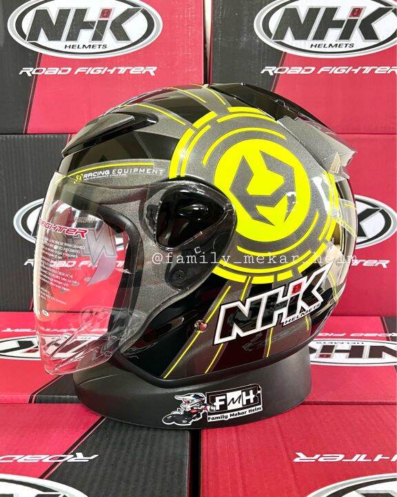 HELM NHK R6 MOTIF BILZARE WARNA BLACK/SILVER/YELLOW HELM HALF FACE ...