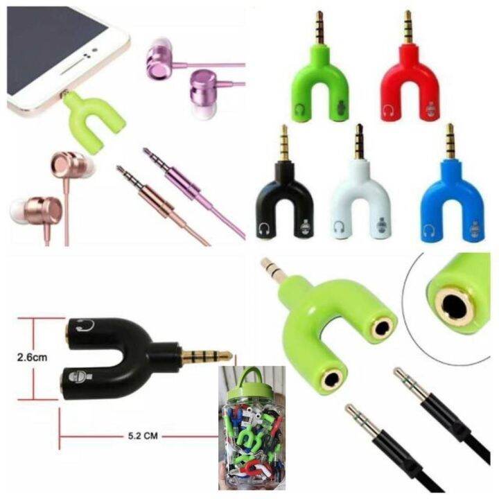 Audio Splitter U Shape 2in1 Jack 3.5mm to Dual Female Headset + Mic 2 ...