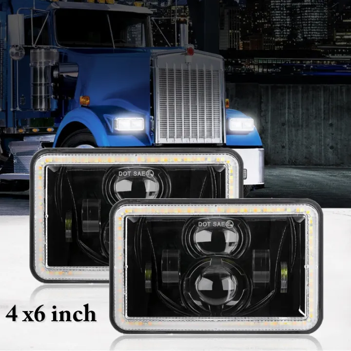 4x6" LED Headlights High/Low Beam DRL Light for Peterbilt Kenworth ...
