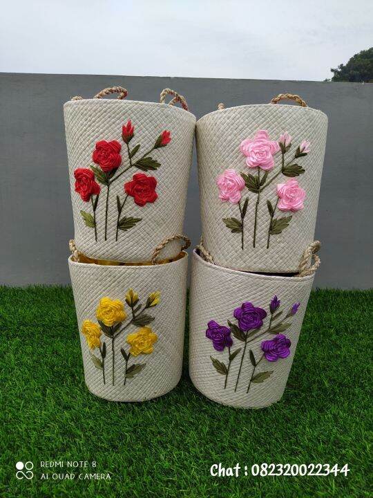 Tas Parcel EMBER PUTIH SULAM KAIN WARNA tas anyaman tas pandan tas ...